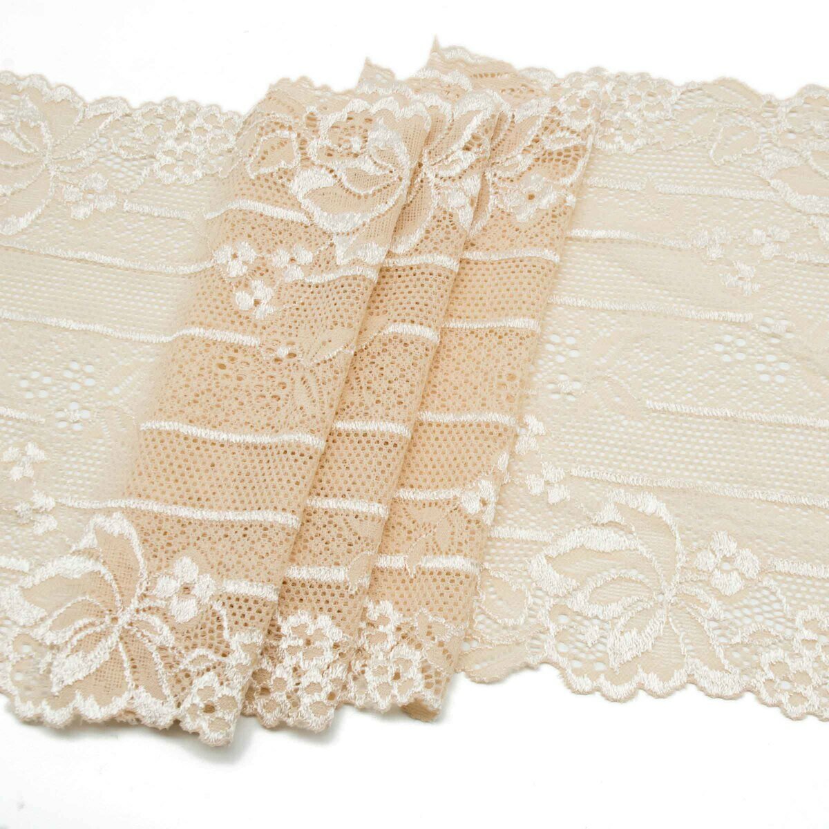 Кружево эластичное для шитья нижнего белья Айрис, 18,5см*10м (бежевый)