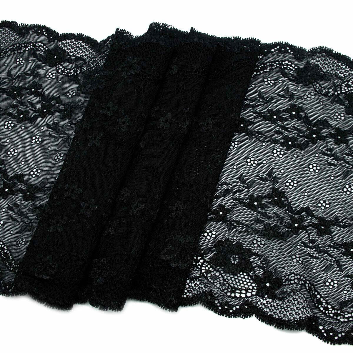 Кружево эластичное для шитья нижнего белья Айрис, 22,5см*10м, черное