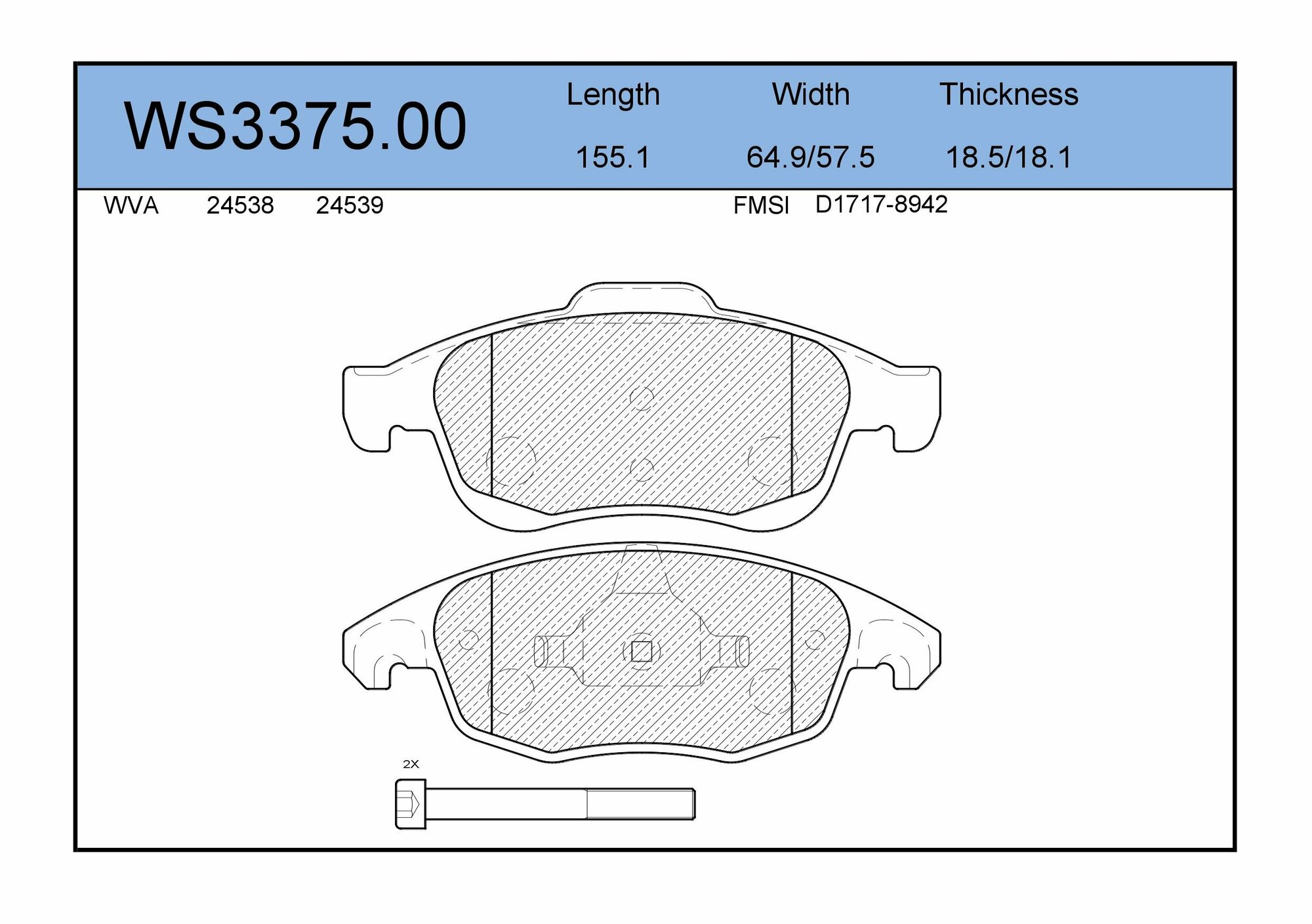 Колодки тормозные дисковые перед JEENICE WS3375.00