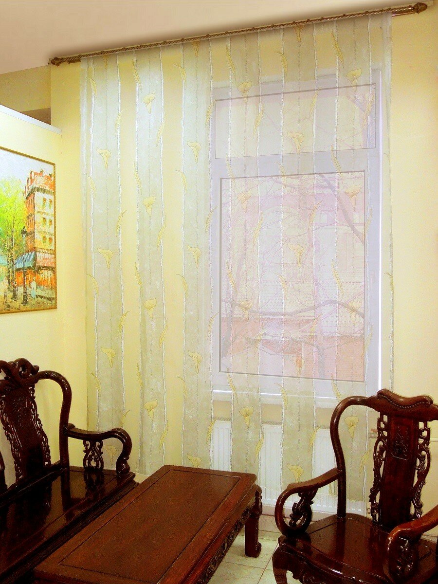 Тюль Эстедйж "Калы", органза, 210х270, белый/серый, 1 полотно, крепление лента, прозрачный