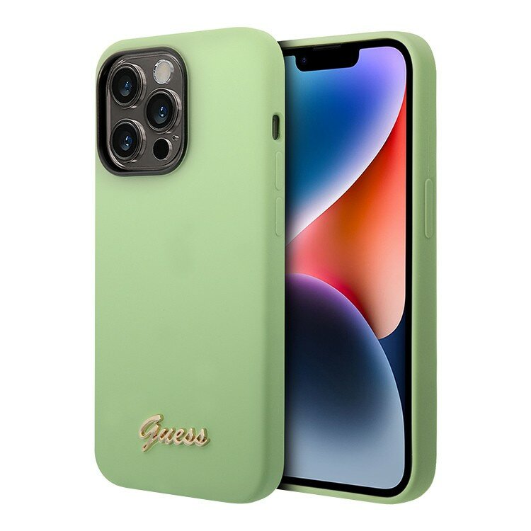 Guess силиконовый чехол для iPhone 14 Pro Max, Liquid Silicone Gold Metal logo зеленый