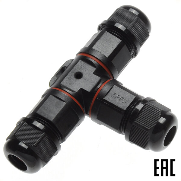 Разветвитель Jinwei JW17-BT 3P кабельный Т-образный 2Р+E 1,5мм2 пластик IP68 черный (2 шт. в комплекте)