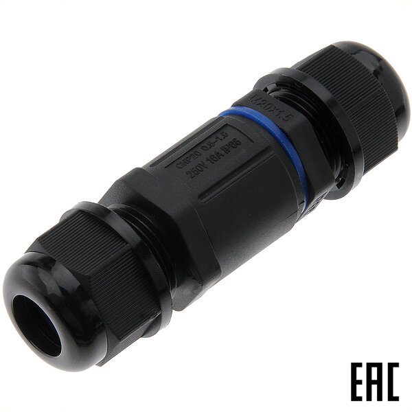 Соединитель JiHN CNP-20 3P кабельный 2Р+Е 0,5-1,5мм2 пластик IP68 черный (4 шт. в комплекте)