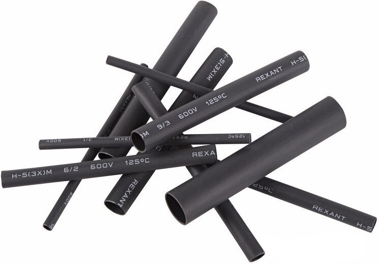 Трубка проводки Термоусадочная кембрик набор 7шт. с клеем d3-12х100мм черные №7