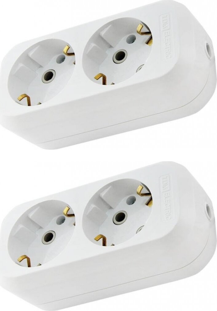Колодка TDM Electric двухместная с заземлением IP20 белый (комплект из 2 шт.)
