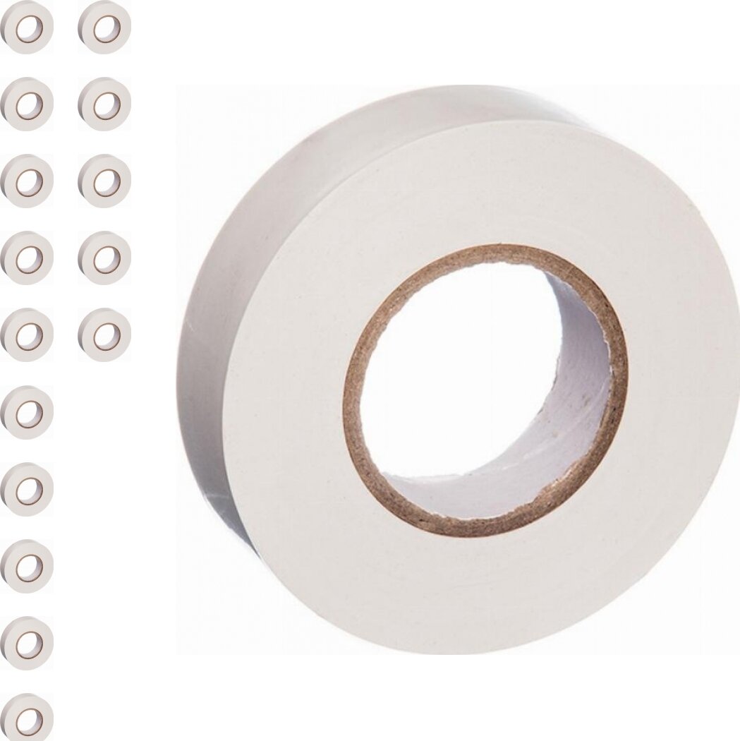 Изолента ПВХ IEK 19 мм 20 метров белая (комплект из 15 шт.)