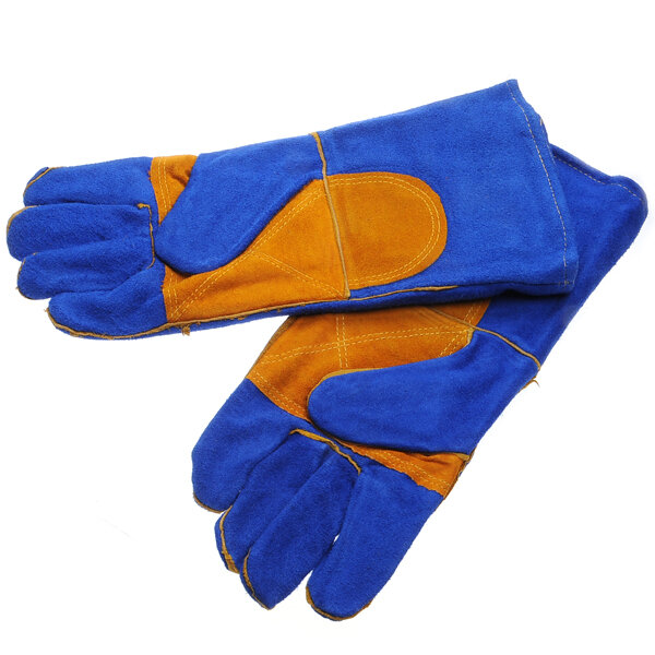 Краги спилковые пятипалые "Искра" с усиленным наладонником 35см синий/оранжевый