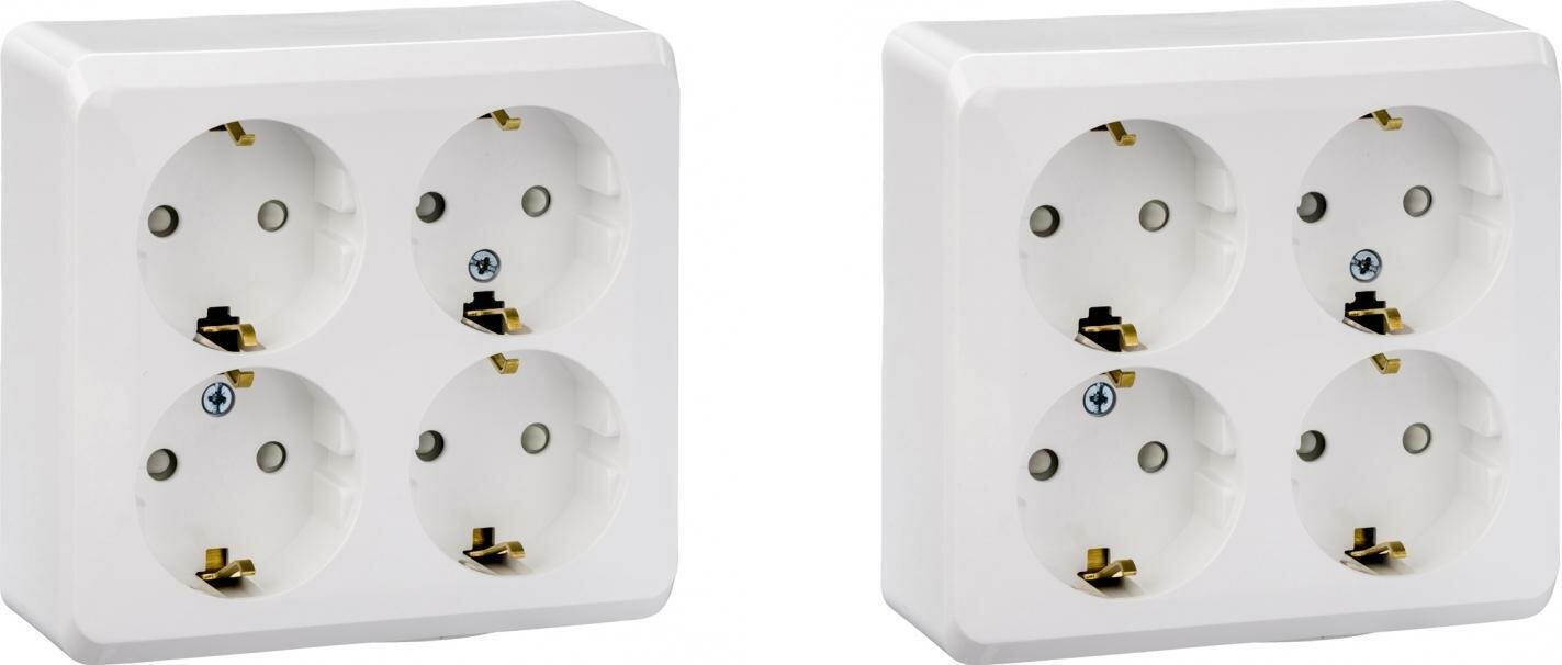 Розетка Systeme Electric Этюд четырехместная с заземлением с защитными шторками белая для открытой проводки (комплект из 2 шт)