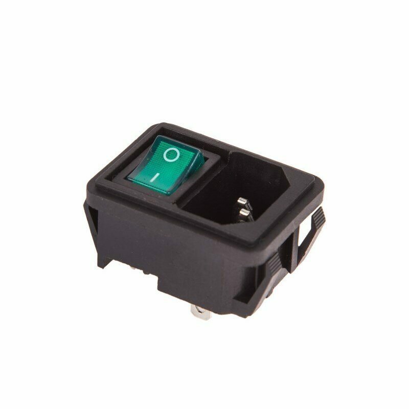 36-2273 REXANT Выключатель клавишный 250V 10А (4с) ON-OFF зеленый с подсветкой и штекером C14 3PIN REXANT