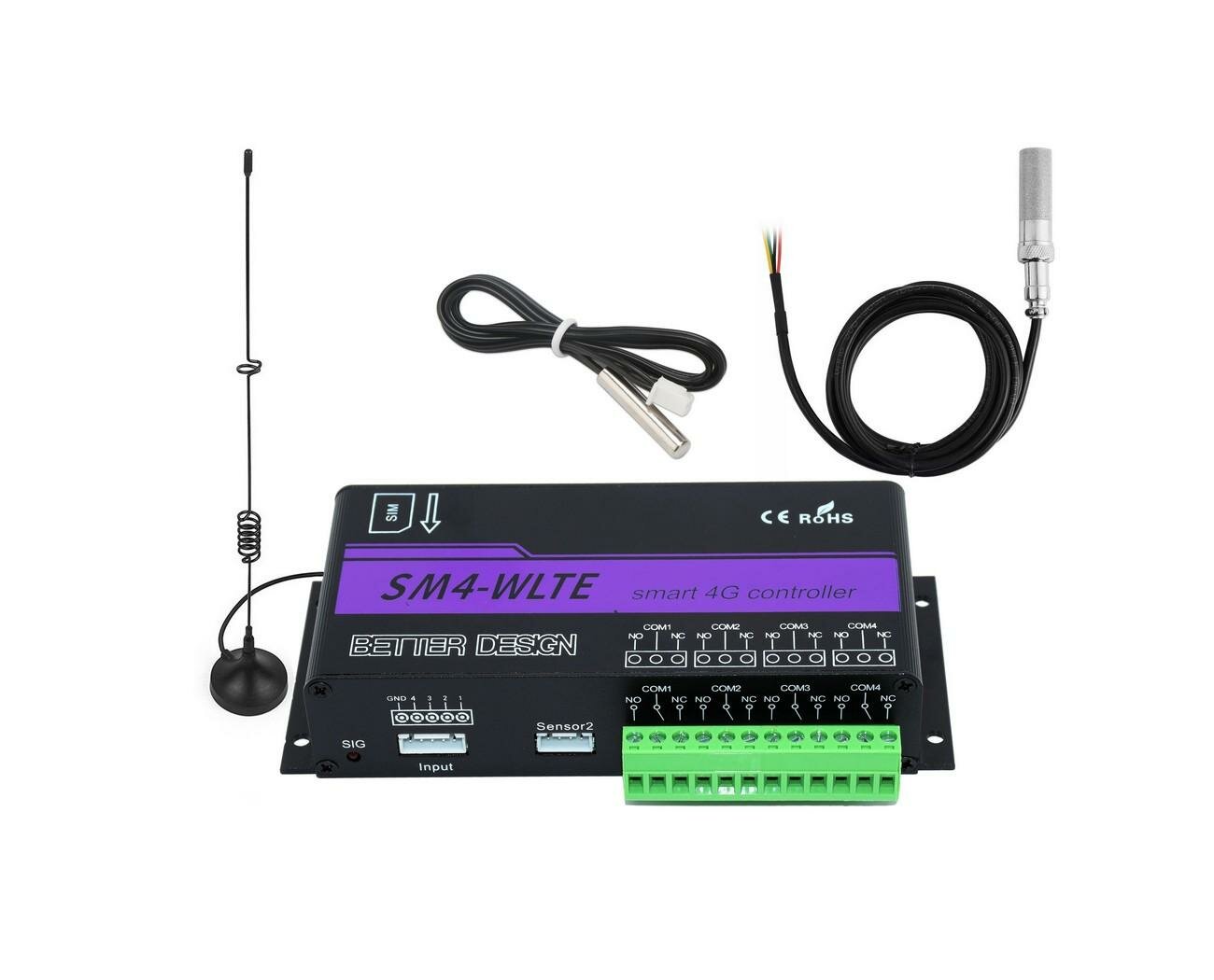 4G GSM релейный контроллер с датчиками температуры и влажности Страж Управлятор SM42-EU (Q38536GS). 4-канальный умный дистанционный выключатель пита