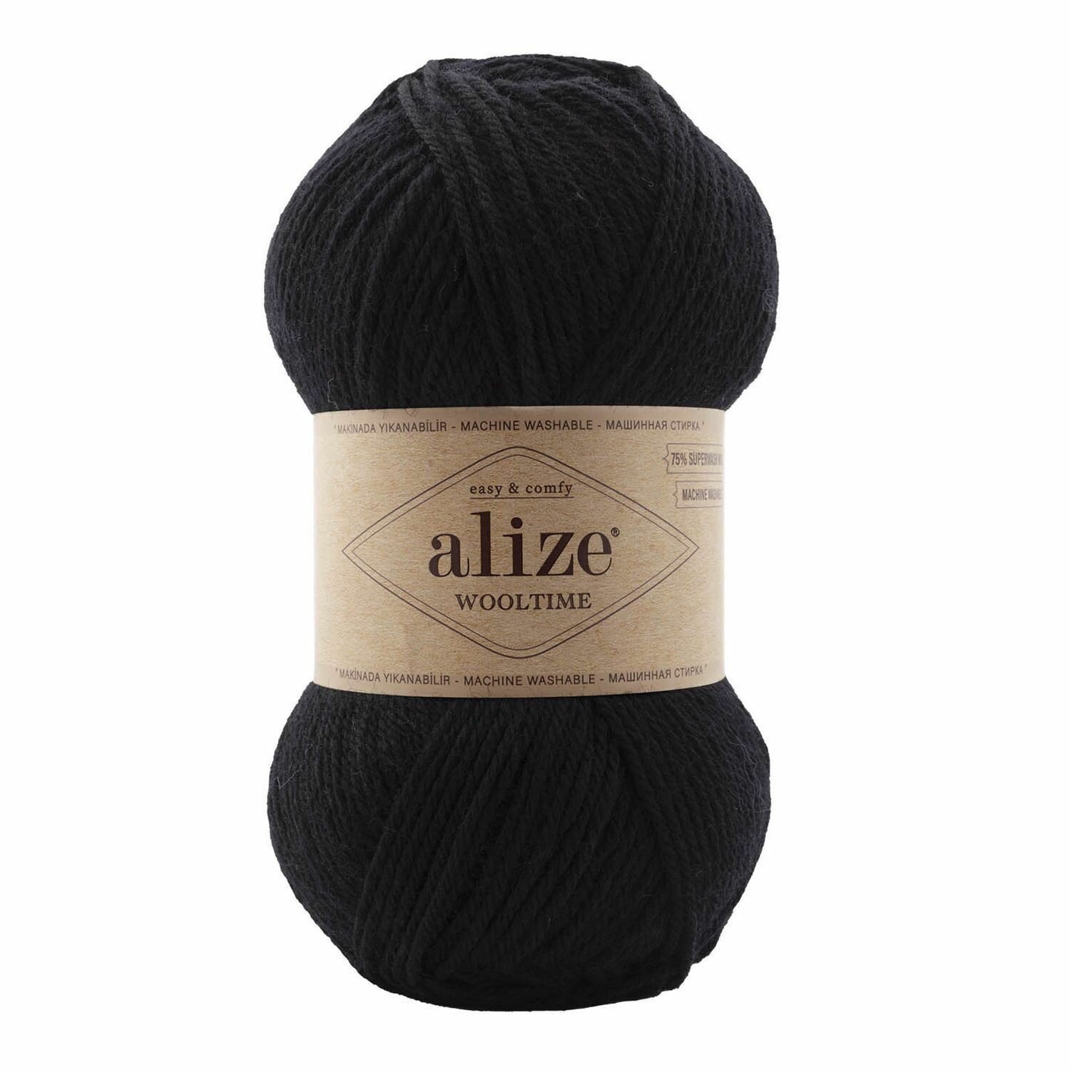 Пряжа Wooltime, Alize, чёрный - 60, 75% SW шерсть, 25% полиамид, 5 мотков, 100 г, 200 м.