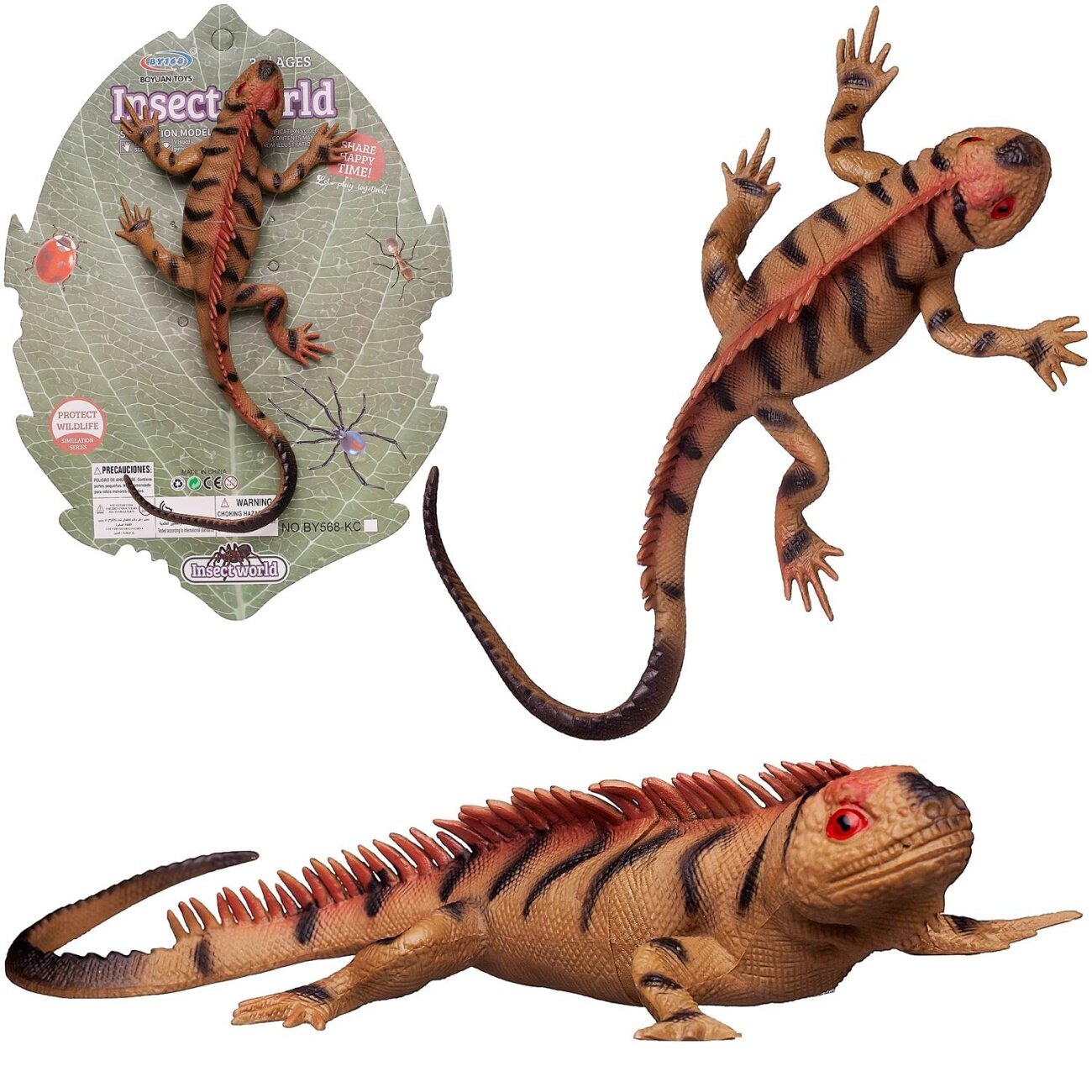 Фигурка игровая Junfa Ящерица светло-коричневая с шипами вдоль спины и черными полосами WA-26773