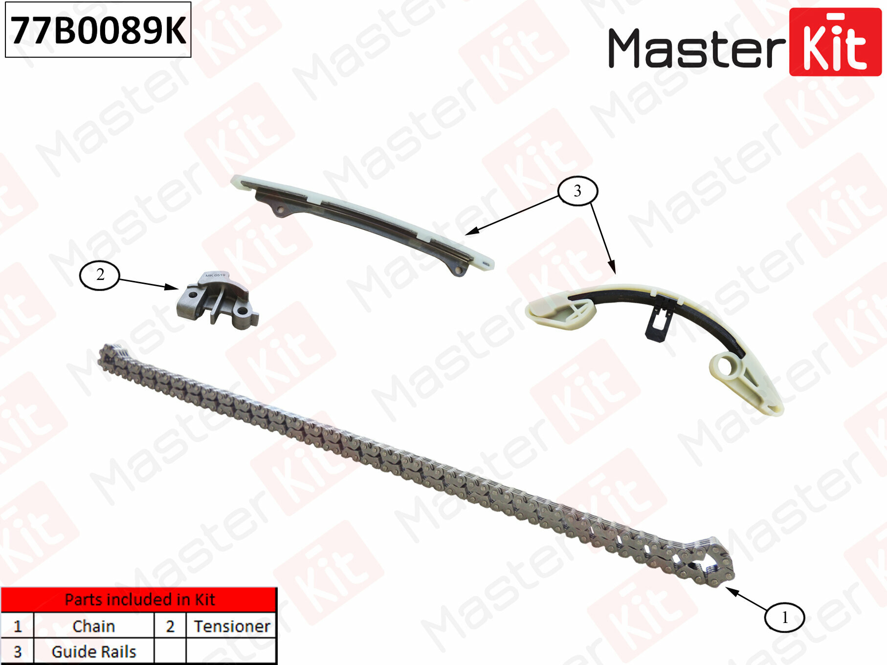 Комплект цепи ГРМ Honda Jazz/Civic 1.3i L13 05- (без звездочек), MASTERKIT 77B0089K