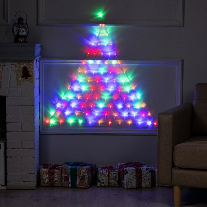 Luazon Lighting Гирлянда «Сеть-ёлка» 1 × 1 м, IP20, тёмная нить, 90 LED, свечение мульти, 8 режимов, 220 В