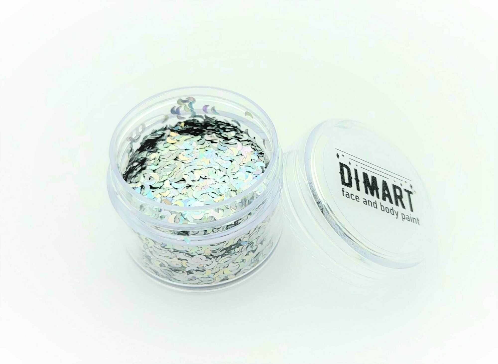Глиттер сухой 'Dimart' серебряный голографический в форме месяца 30мл.