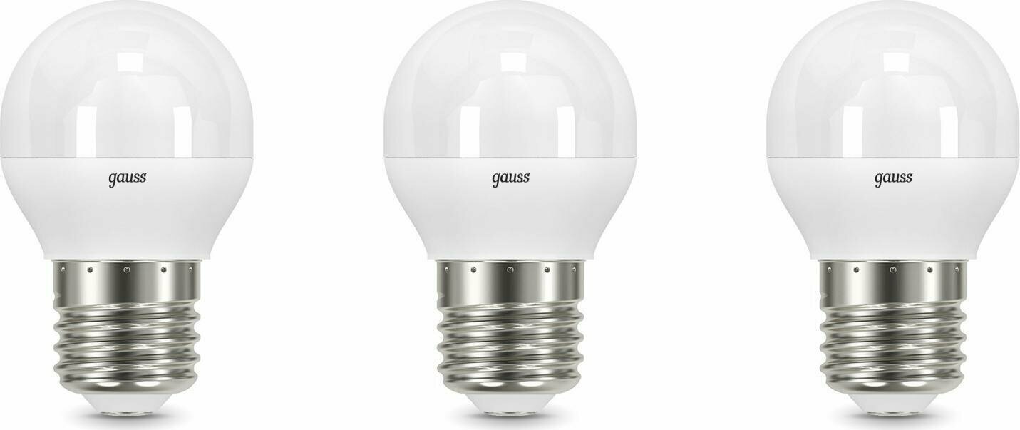 Светодиодная лампа Gauss Black 9.5W эквивалент 95W 3000K 890Лм E27 шар (комплект из 3 шт)