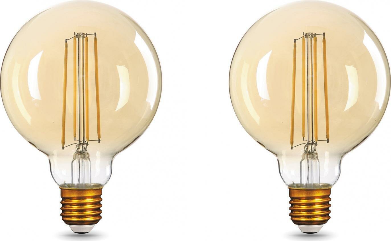 Светодиодная лампа Gauss Black 8W эквивалент 75W 2400K 740Лм E27 ретро лофт золотистая сфера (комплект из 2 шт)