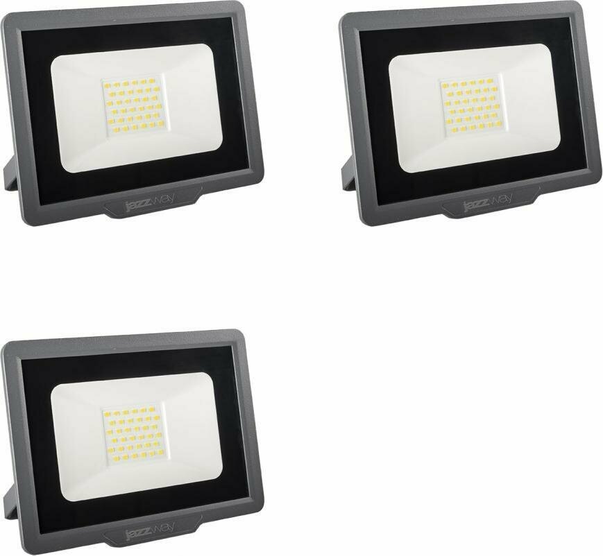 Прожектор JazzWay PFL-C3 10W 6500K 850Лм светодиодный IP65 черный/серый (комплект из 3 шт)