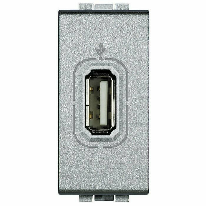 Разъём USB BTicino LIVING LIGHT, скрытый монтаж, алюминий, NT4285