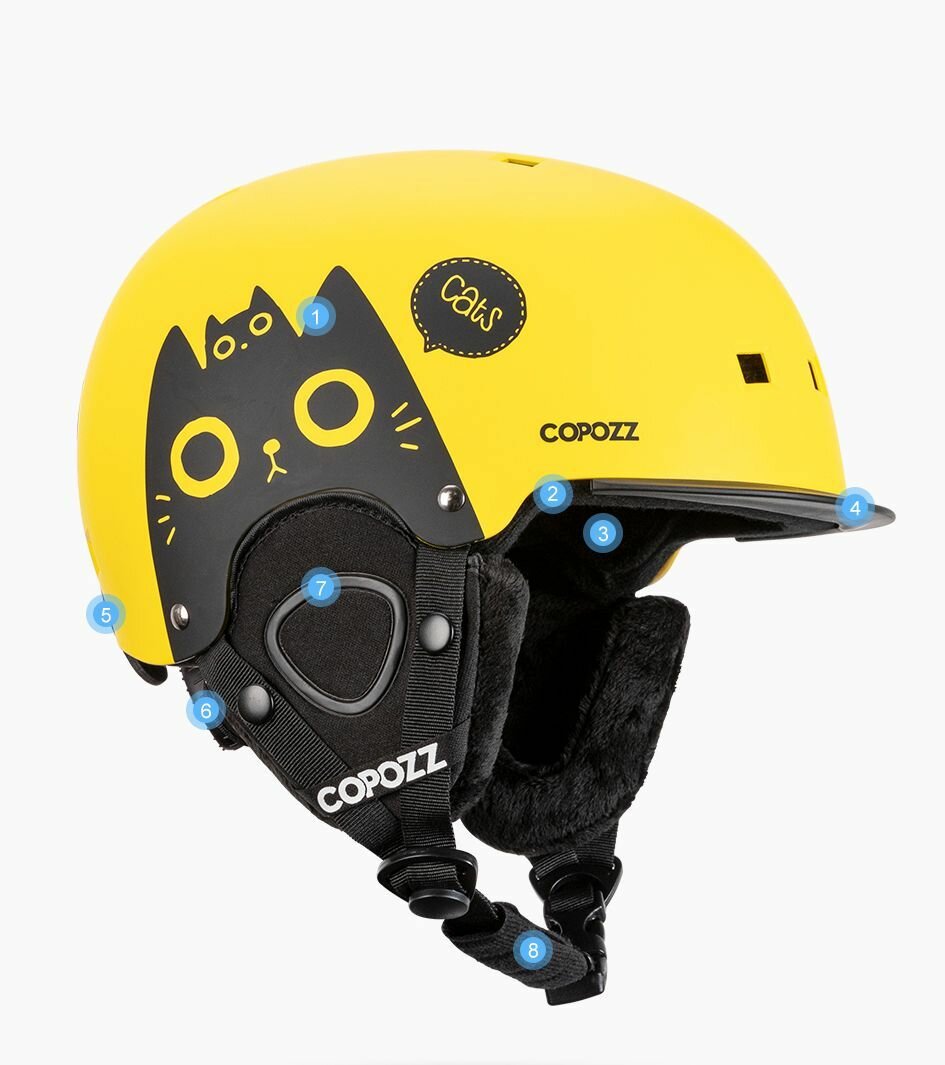 Шлем горнолыжный COPOZZ (детский, с регулировкой размера) желтый кот