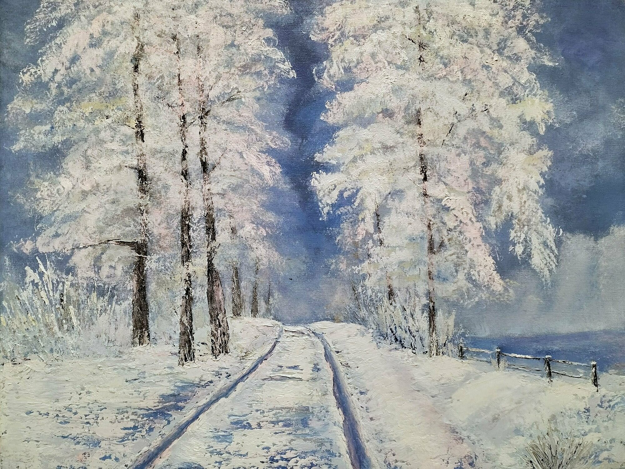 Картина маслом ручной работы на подрамнике "Зима"