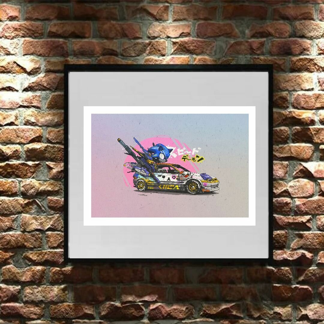 Плакат "car Sonic the Hedgehog" от Cool Eshe из коллекции "Автомобили", плакат А4 (29,7 х 21 см) для интерьера