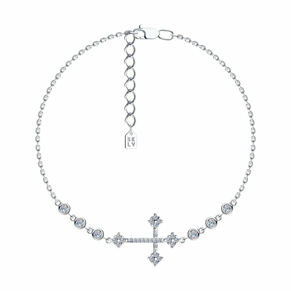 Браслет, серебро, 925 проба, родирование, фианит