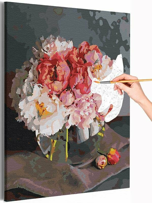 Пионы в стеклянной вазе / Цветы Раскраска картина по номерам на холсте 40х50