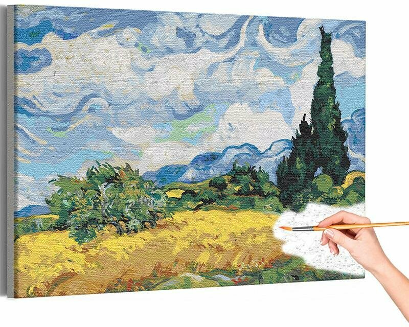 Пшеничное поле с кипарисом Винсент Ван Гог / Известные картины Раскраска картина по номерам на холсте 40х50