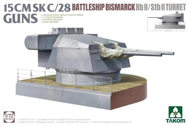 5014 Takom 15 CMSK C/28 Guns Battleship Bismarck Bb II/Stb II Turret 1/72