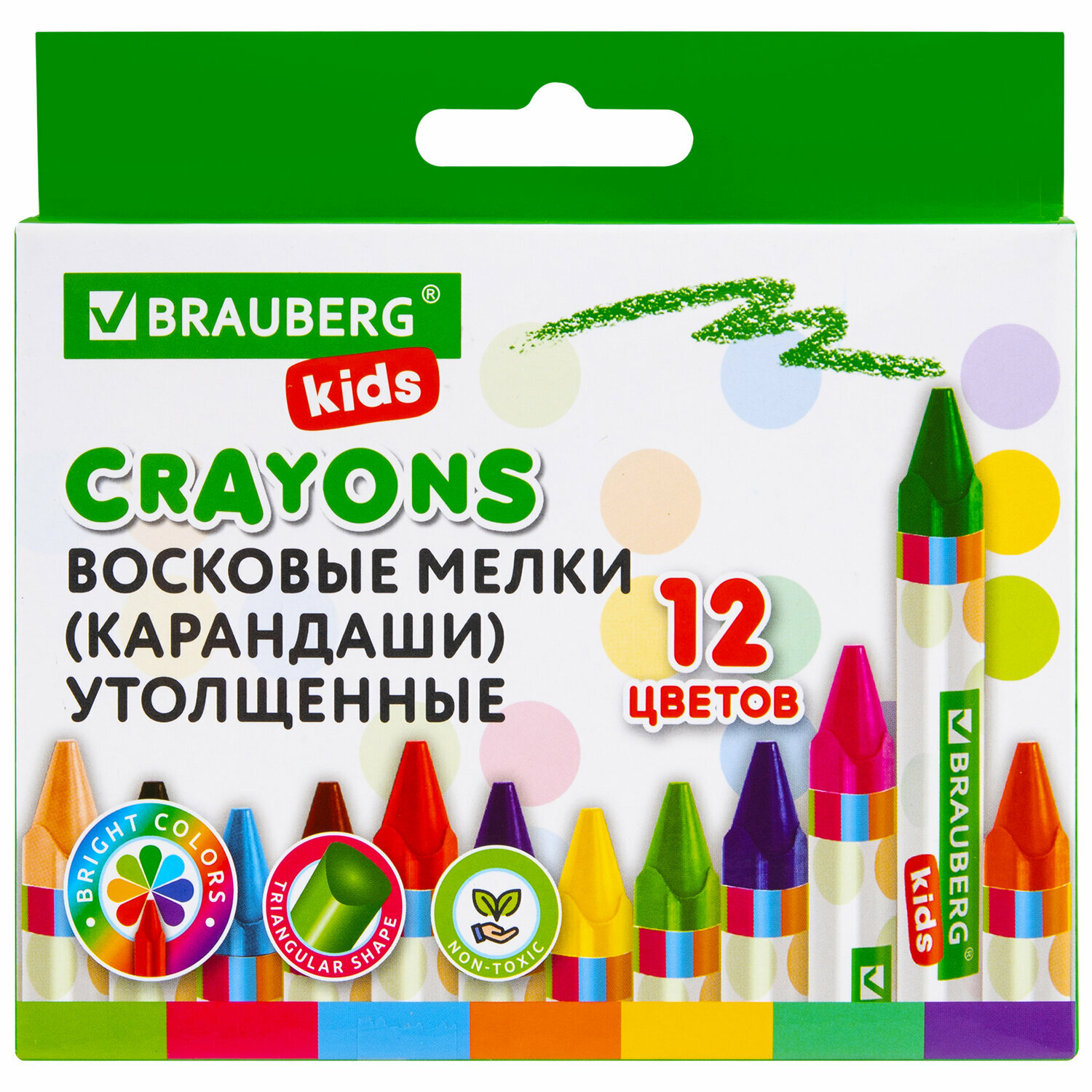 Восковые мелки трехгранные утолщенные BRAUBERG KIDS, набор 12 цветов, 271695