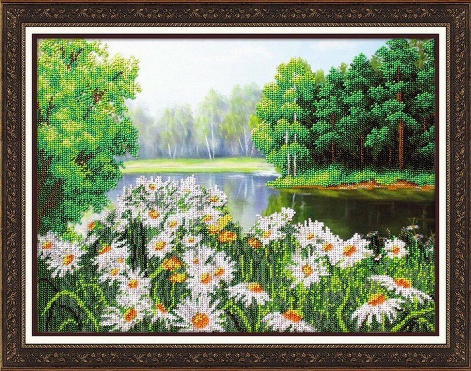 Набор для вышивания Паутинка #Б-1484 Ромашковый берег, Вышивка бисером, 38 x 28 см
