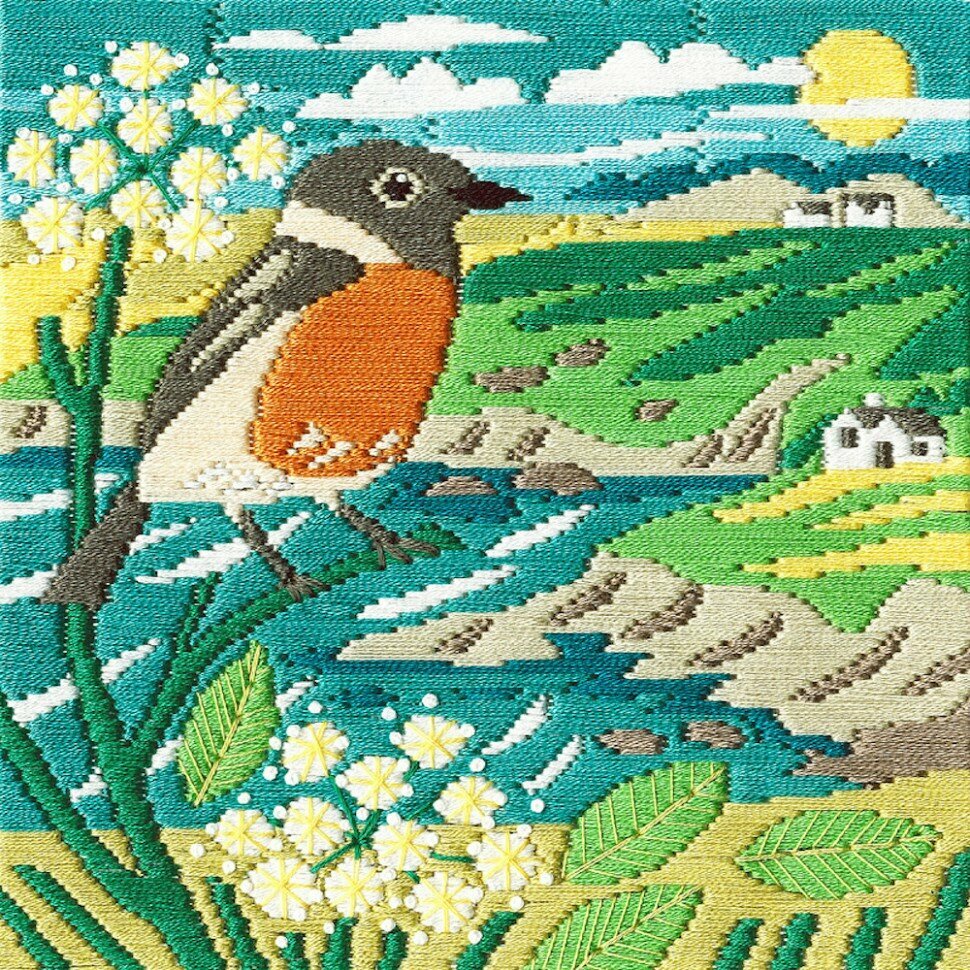#SSMJ3 Stonechat (Камнеломка) Derwentwater Designs Набор для вышивания Длинный стежок 16 х 16 см