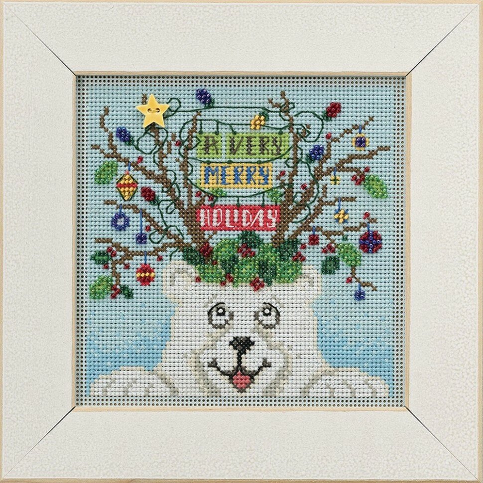 Набор для вышивания Mill Hill #MH142132 Beary Merry Christmas (Новогодний Мишка), Счетный крест, 13.3 x 13.3 см