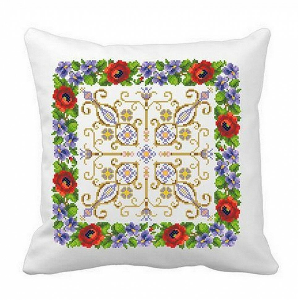 Схема для вышивания Мережка #Q-02 Бордюр с маками и анютиными глазками