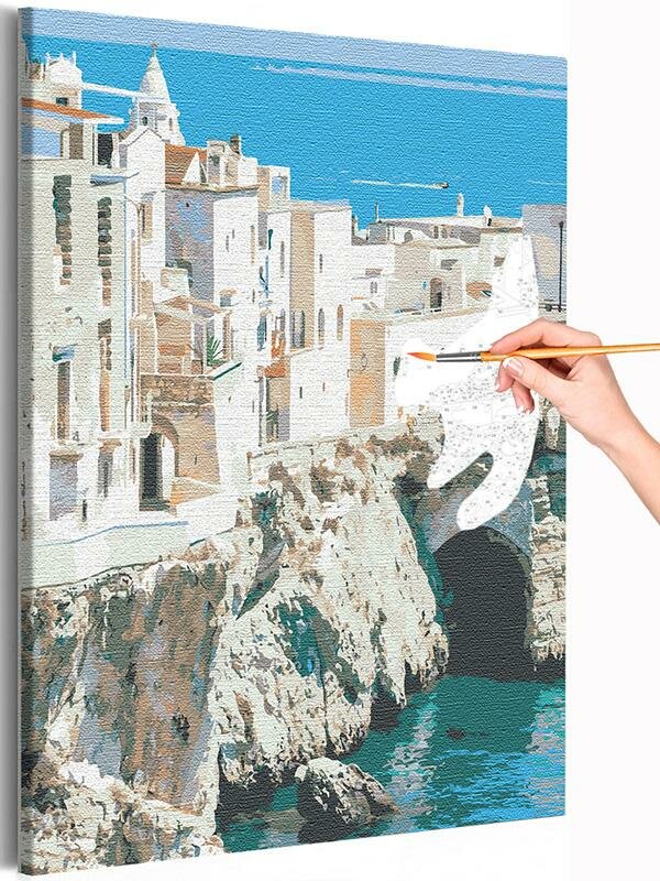 Берег Италии / Вилла на море Раскраска картина по номерам на холсте 40х50