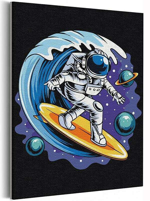 Космонавт - серфингист Раскраска картина по номерам на холсте с неоновой краской 30х40