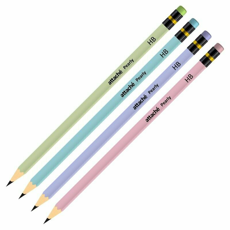 Карандаш чернографитный HB с ластиком Attache Pearly заточенный трехгранный, 1706394