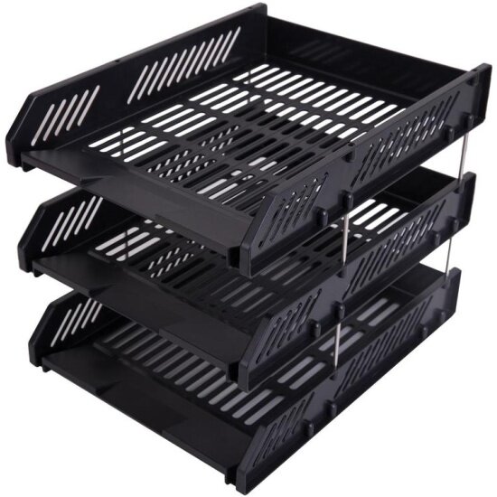 Лоток для бумаг Deli горизонтальный E9209 набор 3шт на металл. стерж черный