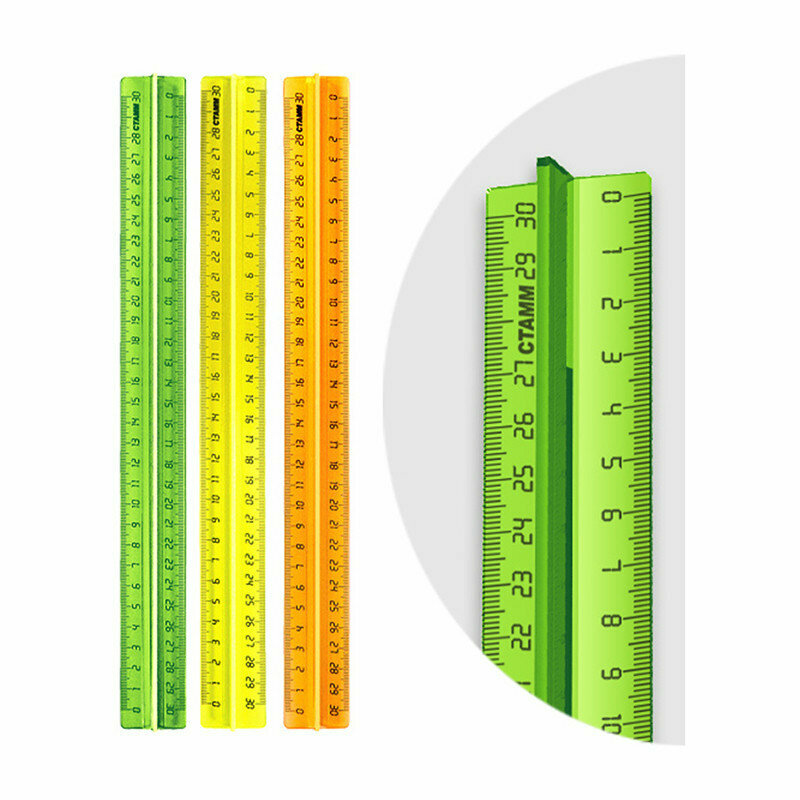 Линейка 30см СТАММ, пластиковая, с держателем, прозрачная, неоновые цвета, ассорти, 12 штук, 131740