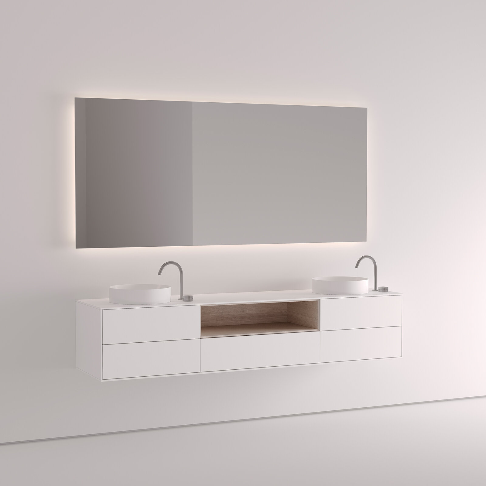 Тумба подвесная под 1 - 2 раковины в ванную 150 см. Vivomobili BIANCO KOS