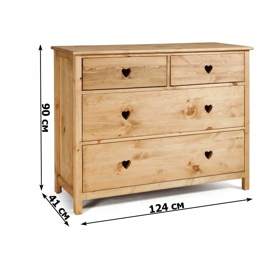 KR17 Комод деревянный 4 выдвижных ящика Прованс Старение/Воск 124х41х90 см