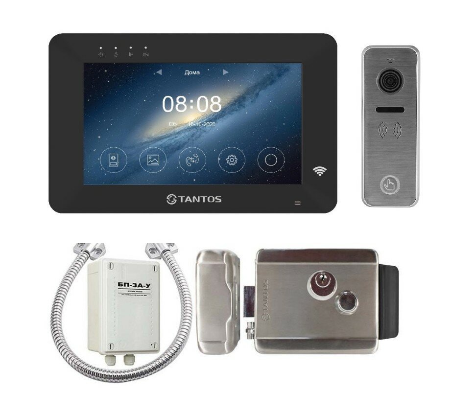 Комплект видеодомофона для дома Tantos Rocky HD Wi-Fi (черный) и iPanel2 HD c замком
