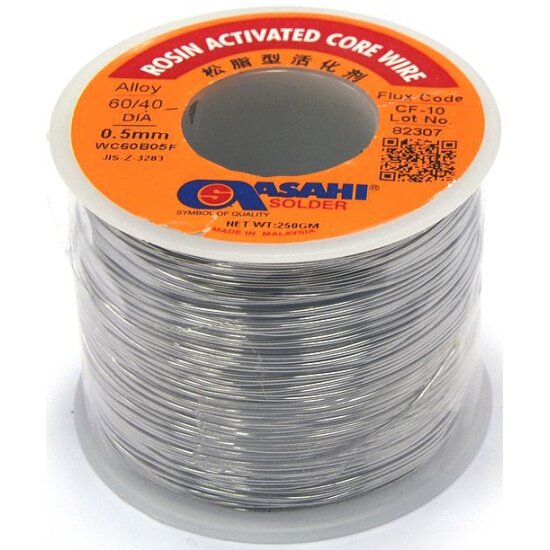 Припой с флюсом Asahi Припой WC60B05F, 0.5мм 0.25кг Sn60/Pb40 (СF10 флюс RA)