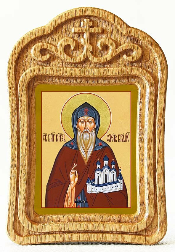 Преподобный и благоверный князь Олег Романович Брянский, икона в резной деревянной рамке