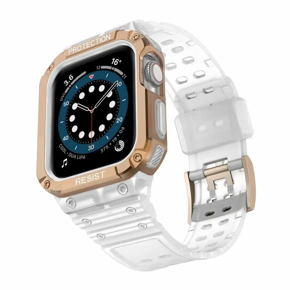 Ремешок для Apple Watch 40/41 mm с усиленным защитным бампером Clear Matte/Gold