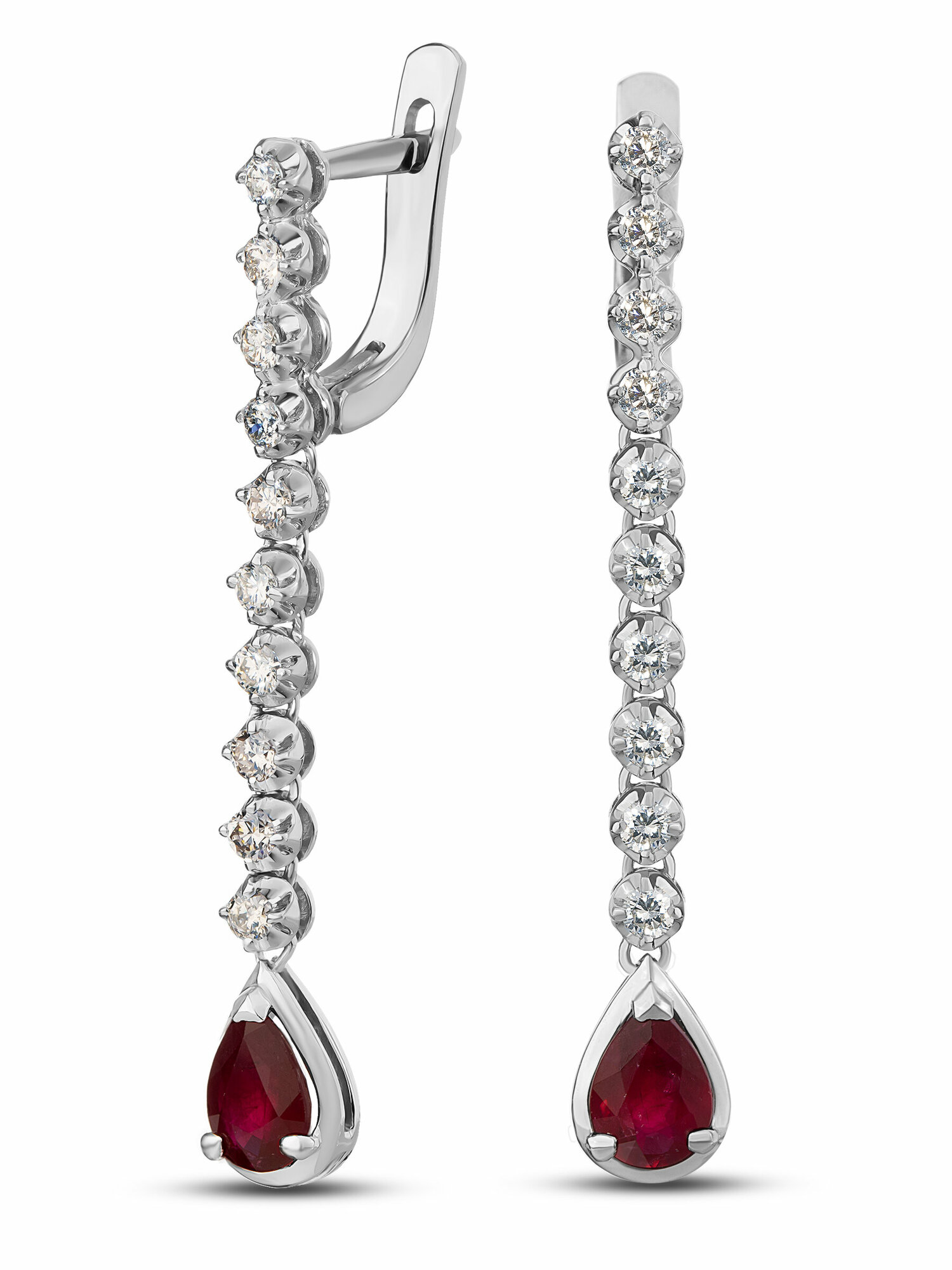 Серьги, белое золото, 585 проба, рубин
