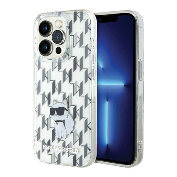 Karl Lagerfeld для iPhone 15 Pro чехол пластиковый с кошкой NFT Choupette и монограммой бренда, прозрачный