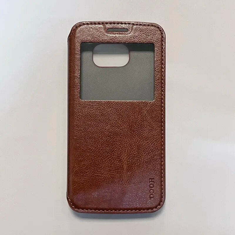 Чехол-книга для Samsung SM-G920 Galaxy S6, цвет коричневый, Hoco Crystal Series View, с окном