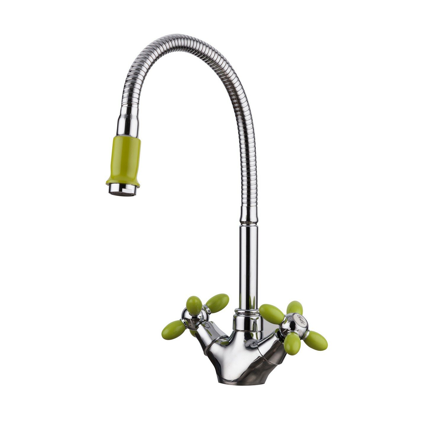 Смеситель для кухни с поворотным изливом Frud R43127-6, силумин, хром/зеленый